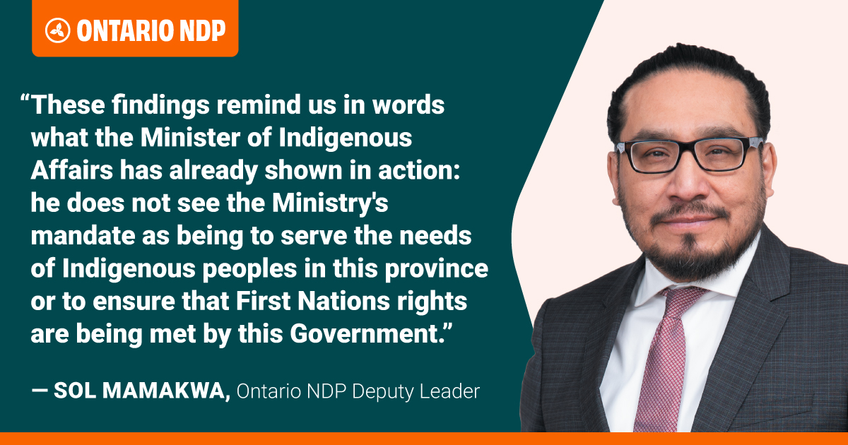MPP Mamakwa responds to the Auditor General’s Five-Year Follow-Up ...